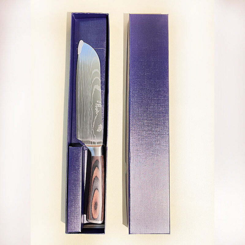 Набор ножей с дамасским узором, стальные ножи с цветной деревянной ручкой, лазерный узор, поварской нож, фруктовый нож, кухонные ножи для дома