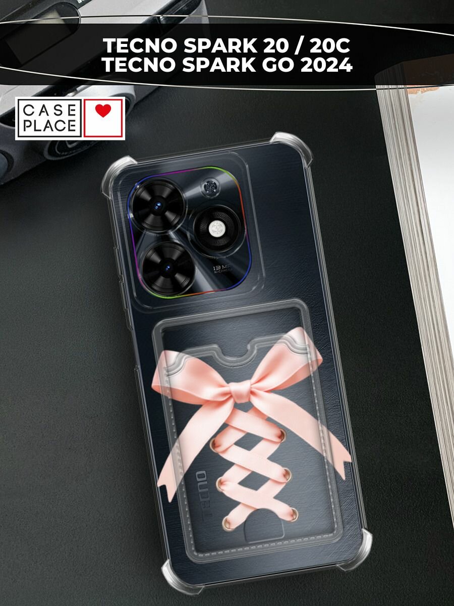Чехол на Tecno Spark Go 2024/Spark 20C (Текно Спарк Го 2024/Спарк 20C) с картой и принтом Бант из ленты
