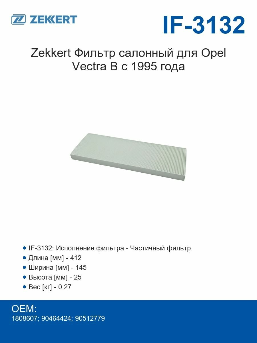 Zekkert Фильтр салонный для Opel Vectra B с 1995 года