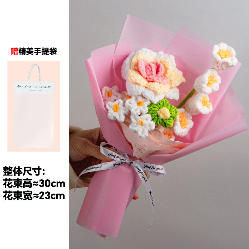 Вязаный букет из роз и ландышей, нить "Не забудь меня", ручная работа, готовый продукт, подарок для девушки, популярный цветок