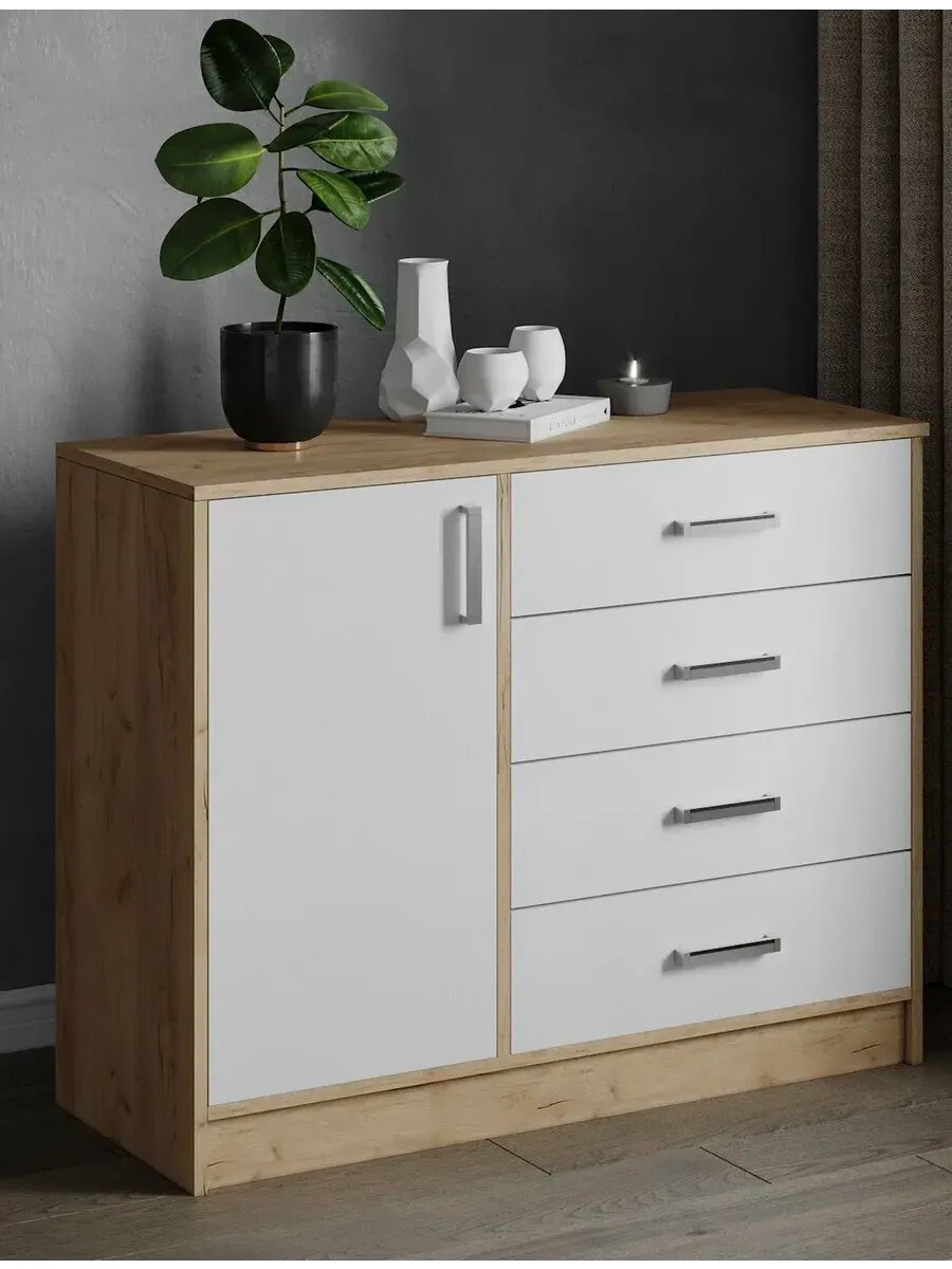 Комод для вещей с дверцей и ящиками, 83х100х43,5 Белый, Катрин 6