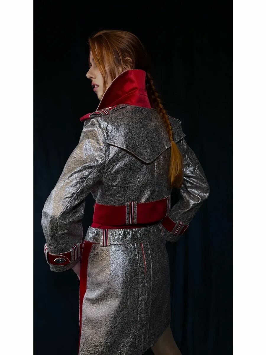 Костюм дизайнерский Valiosa Glamour, жакет и юбка, полиэстер, серебро, 42-44