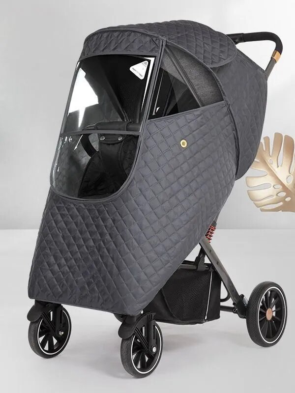 Чехол дождевик универсальный теплый демисезонный зимний от снега ветра дождя на детскую прогулочную коляску с окошком