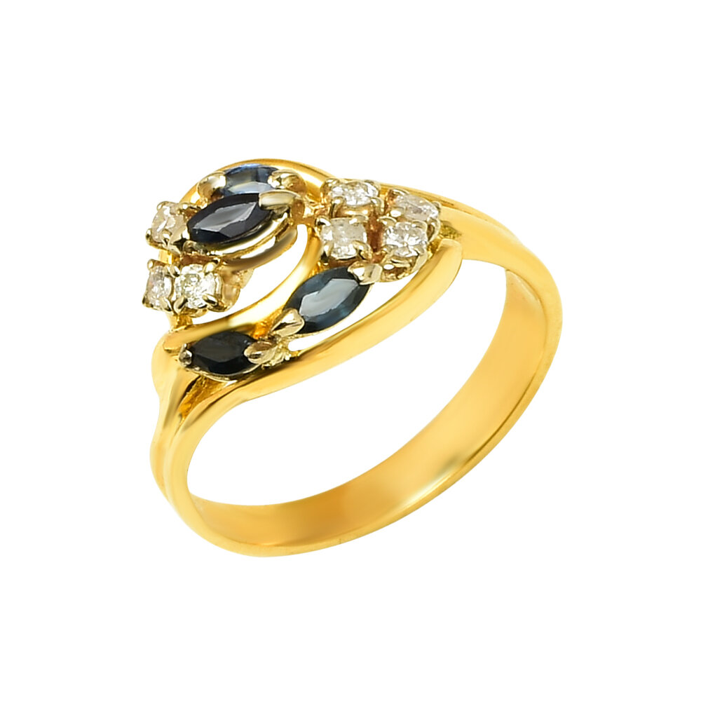 кольцо из золота, с бриллиантами, с сапфирами