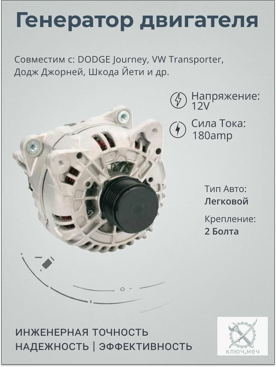 Генератор для DODGE Journey, VW Transporter, Додж Джорней, Шкода Йети