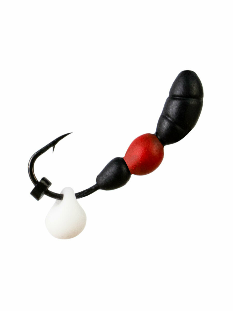 Мормышка для летней и зимней рыбалки Лесной Муравей "Левша-НН", 0,52г, Drops белый, крючок Kumho №14, чёрно-красный / 3 шт.