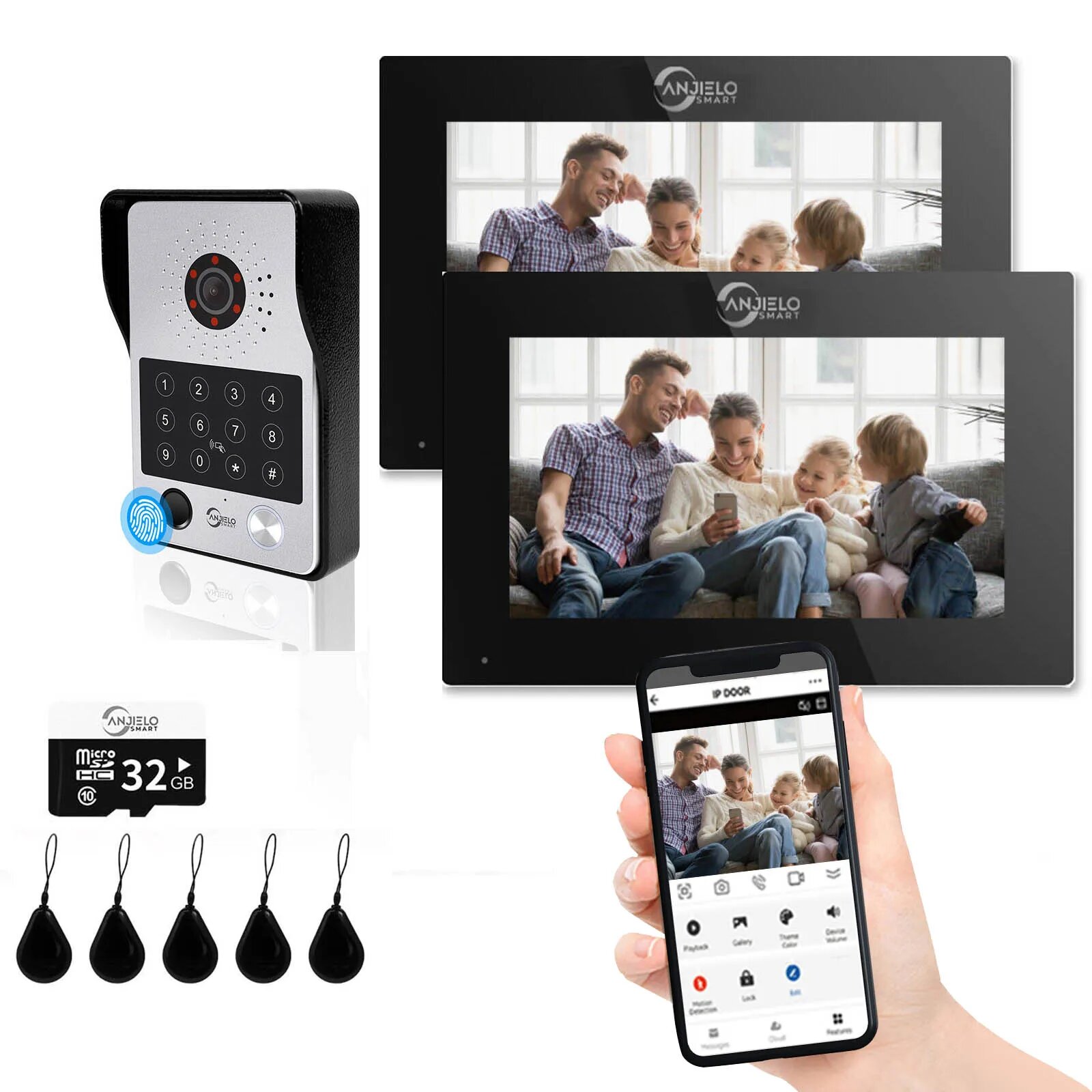 Anjielosmart 5-в-1 Wi-Fi видеодомофон 1080P