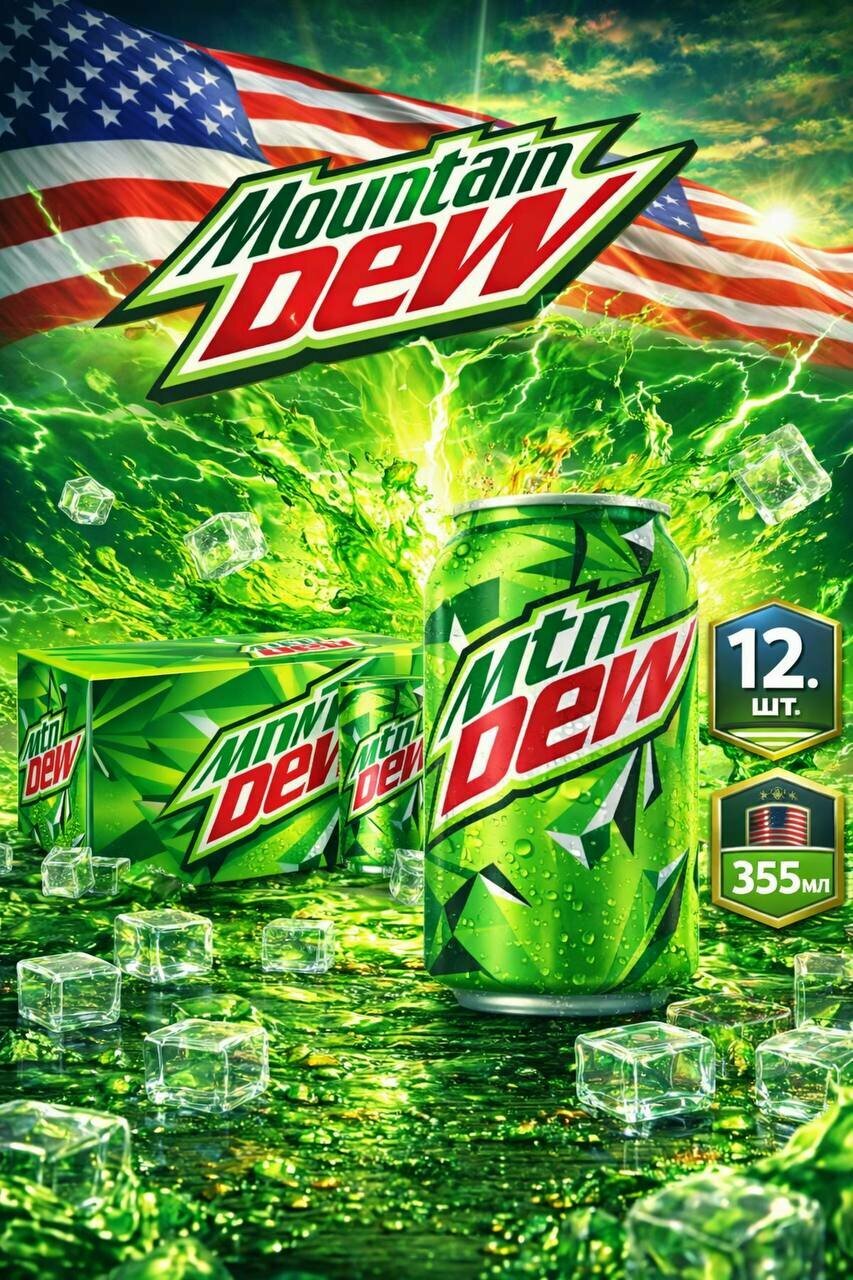 Газированный напиток Mountain Dew (Маунтин Дью), США, 355 мл х 12 шт