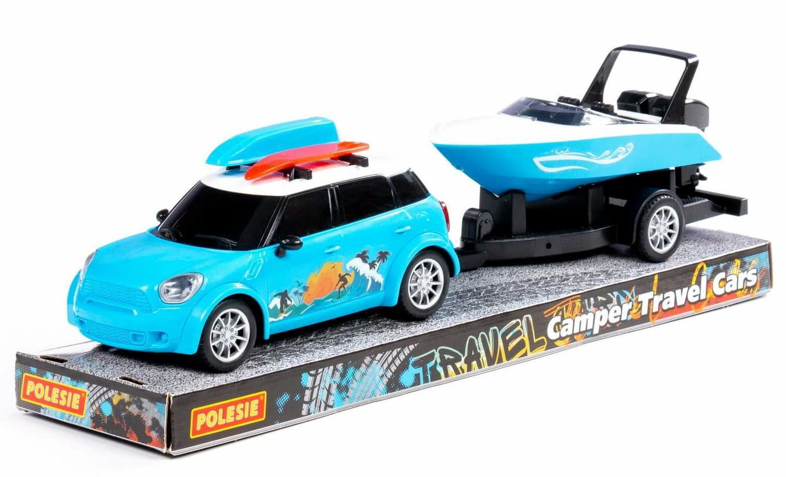 Игрушечная машинка Автомобиль Круиз с катером на прицепе (в лотке)