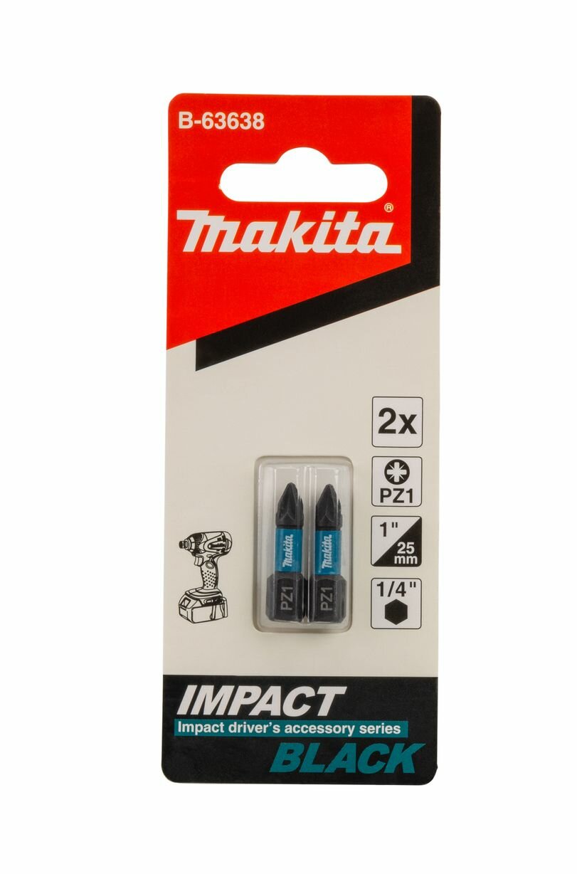 Бита Impact Black PZ1, 25 мм, C-form, 2 шт Makita B-63638