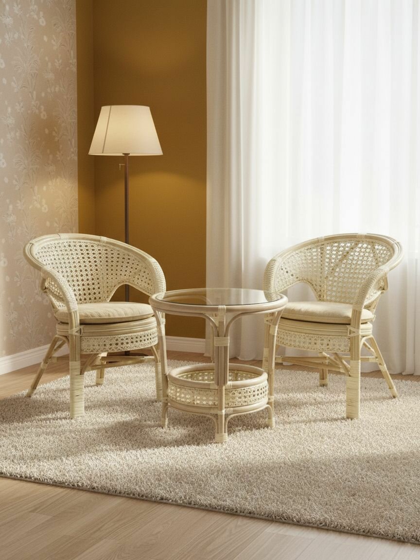 Комплект плетёной мебели с мягкой подушкой на сиденье