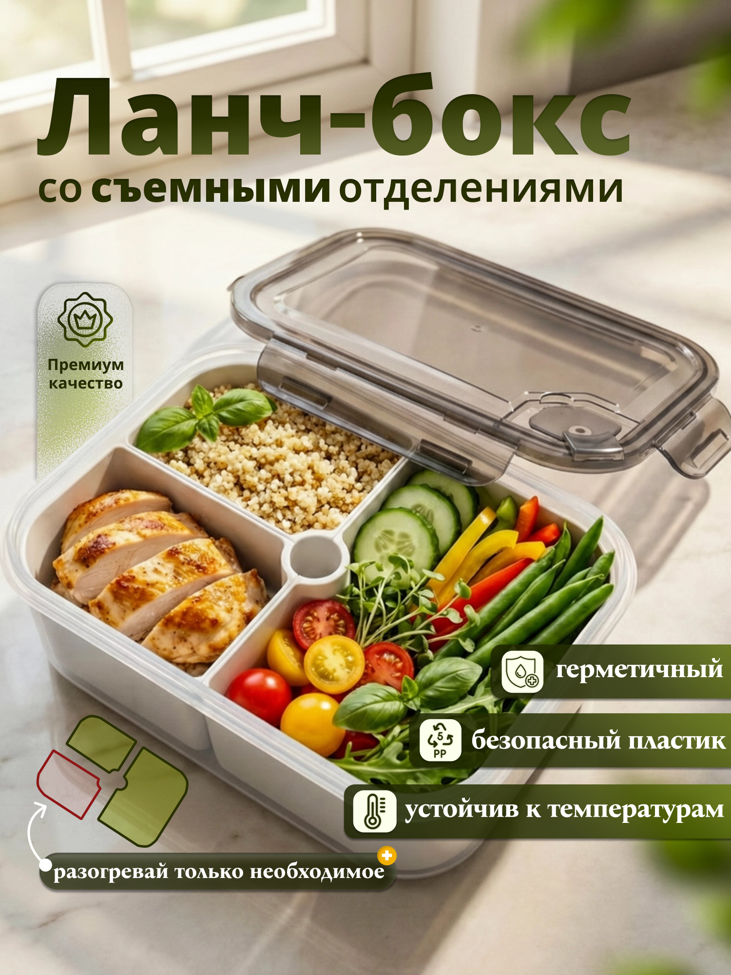 Ланч бокс с отделениями TopWave контейнер для еды с крышкой и клапаном для герметичности