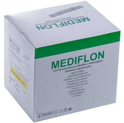 Катетер в/в MEDIFLON с инжекторным клапаном и фиксаторами размер 24G N100