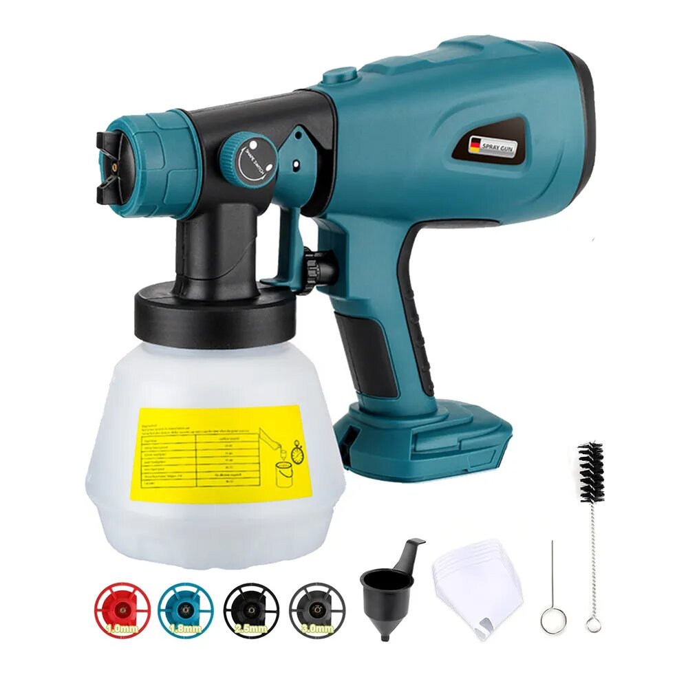 Аккумуляторный краскораспылитель Макита 18 В, 200 Вт, 42000 об/мин, объём 1000 мл с регулируемым факелом распыления, для садоводства, финишной отделки стен, мебели и металла