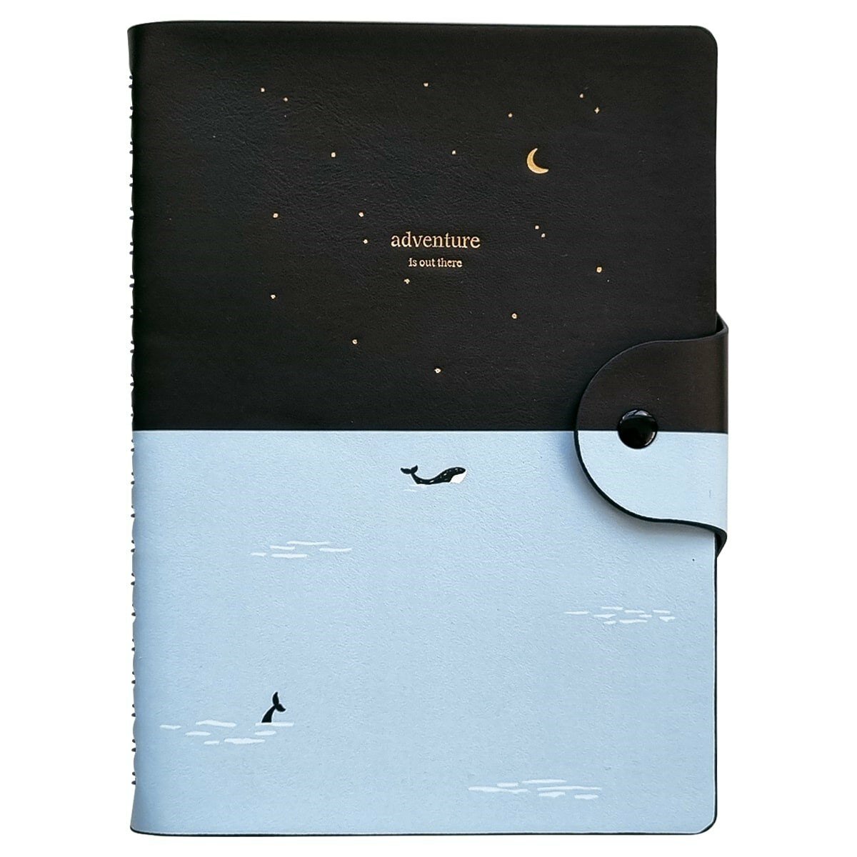 Тетрадь А5 96л кл. "Adventure" голубой, иск. кожа, мягк. переплет, тисн. фольгой, полускр. спираль, кнопка