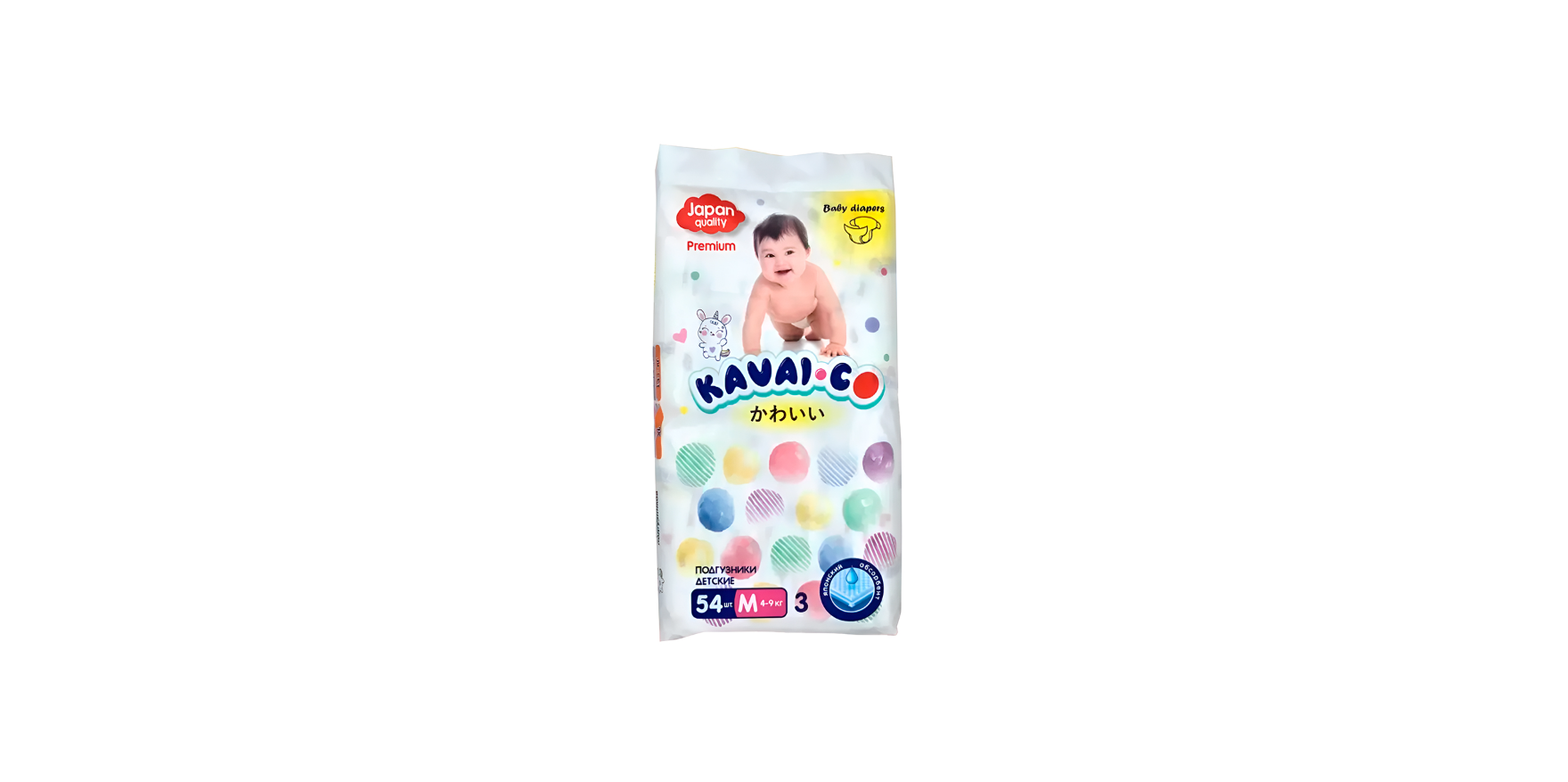 Подгузники Kavai-Co Baby Disposable Diapers M 4-9kg (54 Pcs)