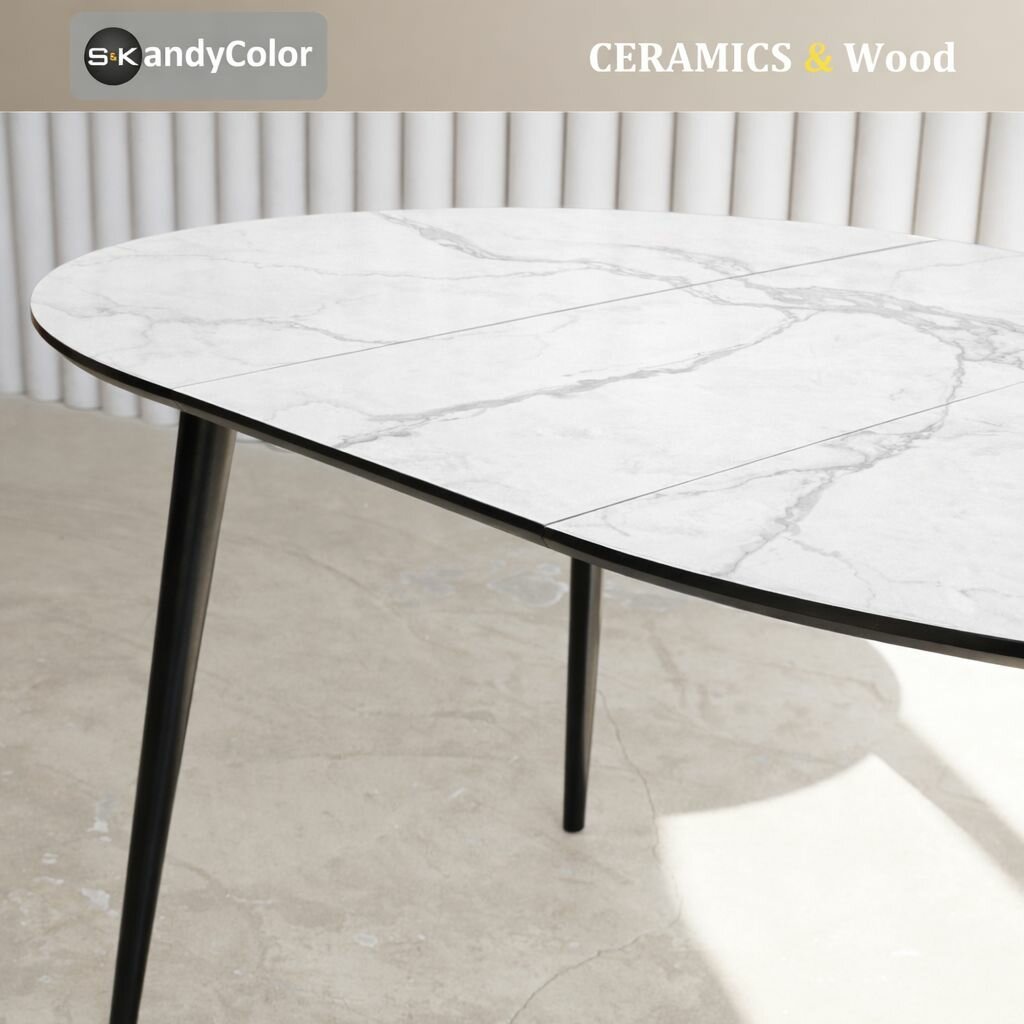 Стол кухонный раздвижной обеденный круглый с керамогранитной столешницей и ножками из массива дерева 110х110x75 см SKandyColor