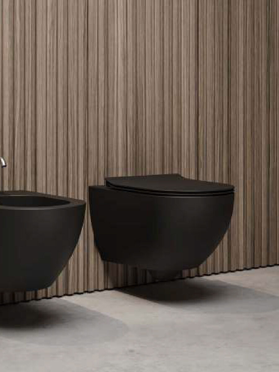 Унитаз подвесной Hatria Centrica A0Y9DE02, безободковый, смыв торнадо, c тонкой крышкой с микролифтом, черный матовый