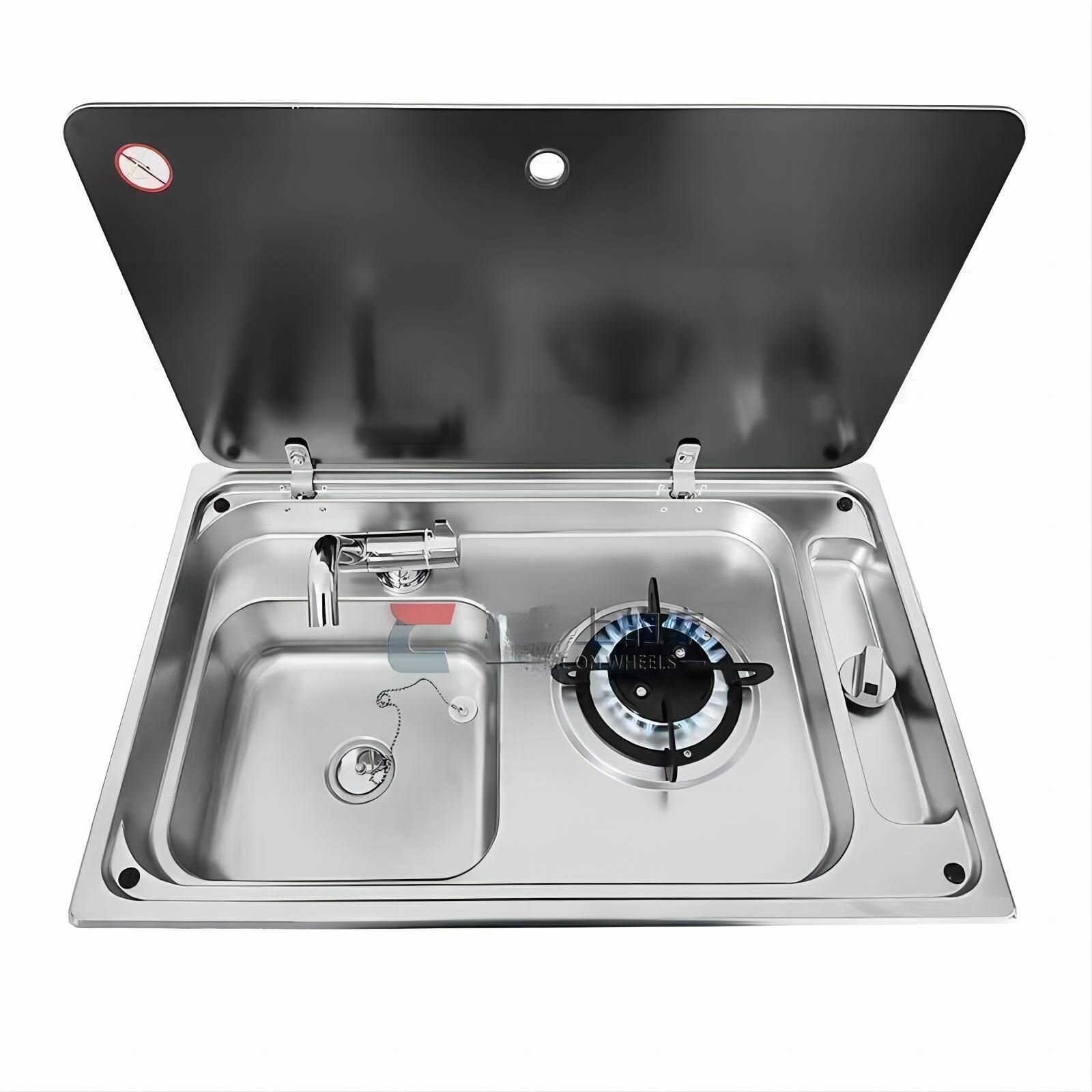 Встраиваемая плита из нержи, одна газовая конфорка, раковина 550*350*160mm