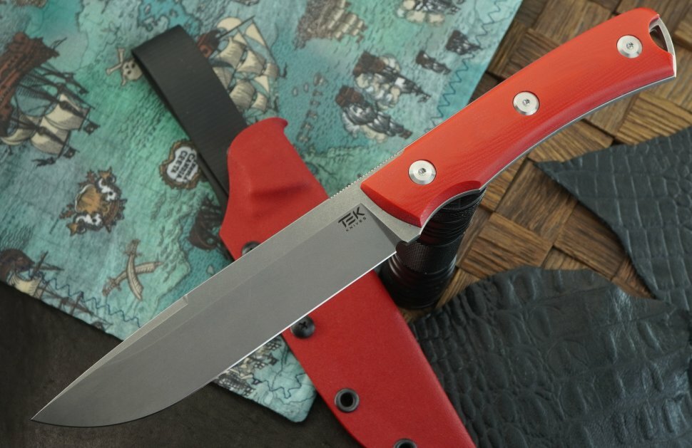 Нож Tekeev Knives Shark, сталь N690, рукоять красный G-10