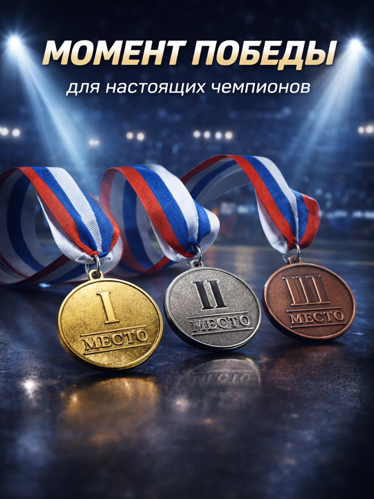 Набор медалей 066, 3 штуки, d = 3,5 см, призовые, металл, текстиль