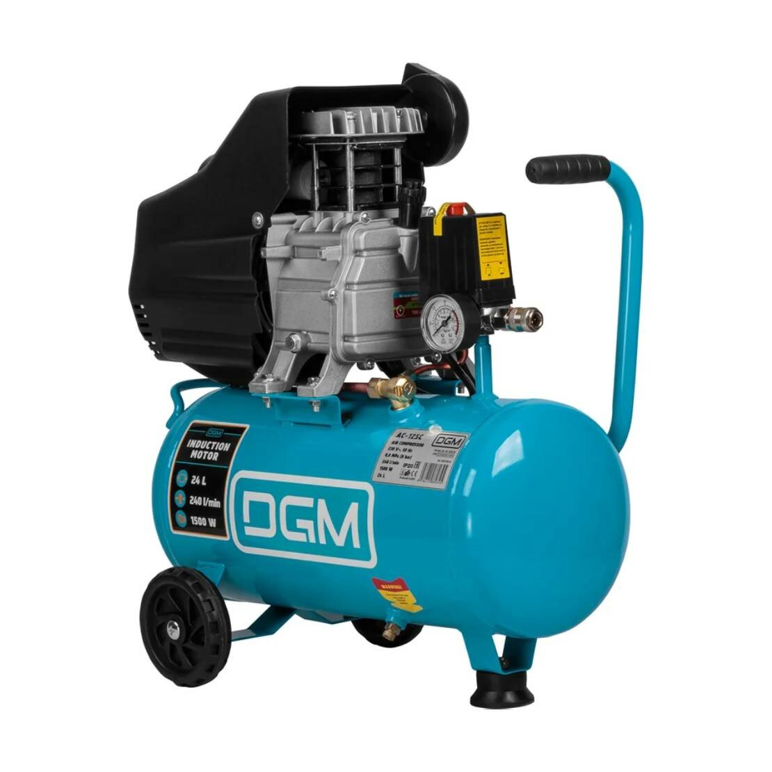 Компрессор масляный DGM AC-125C, DG2720-0, 1.5 кВт, ресивер 24 л, 240 л/мин, 8 бар, голубой