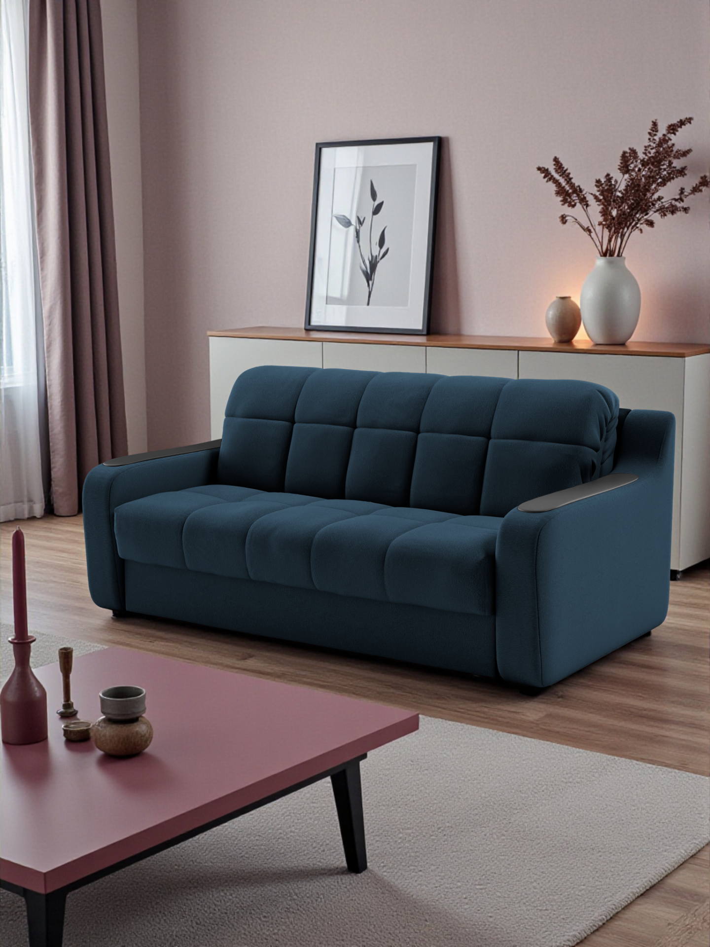Диван Глория Лайт Velutto 54 NOW 174x105x88 см, синий Велютто, аккордеон Фиеста
