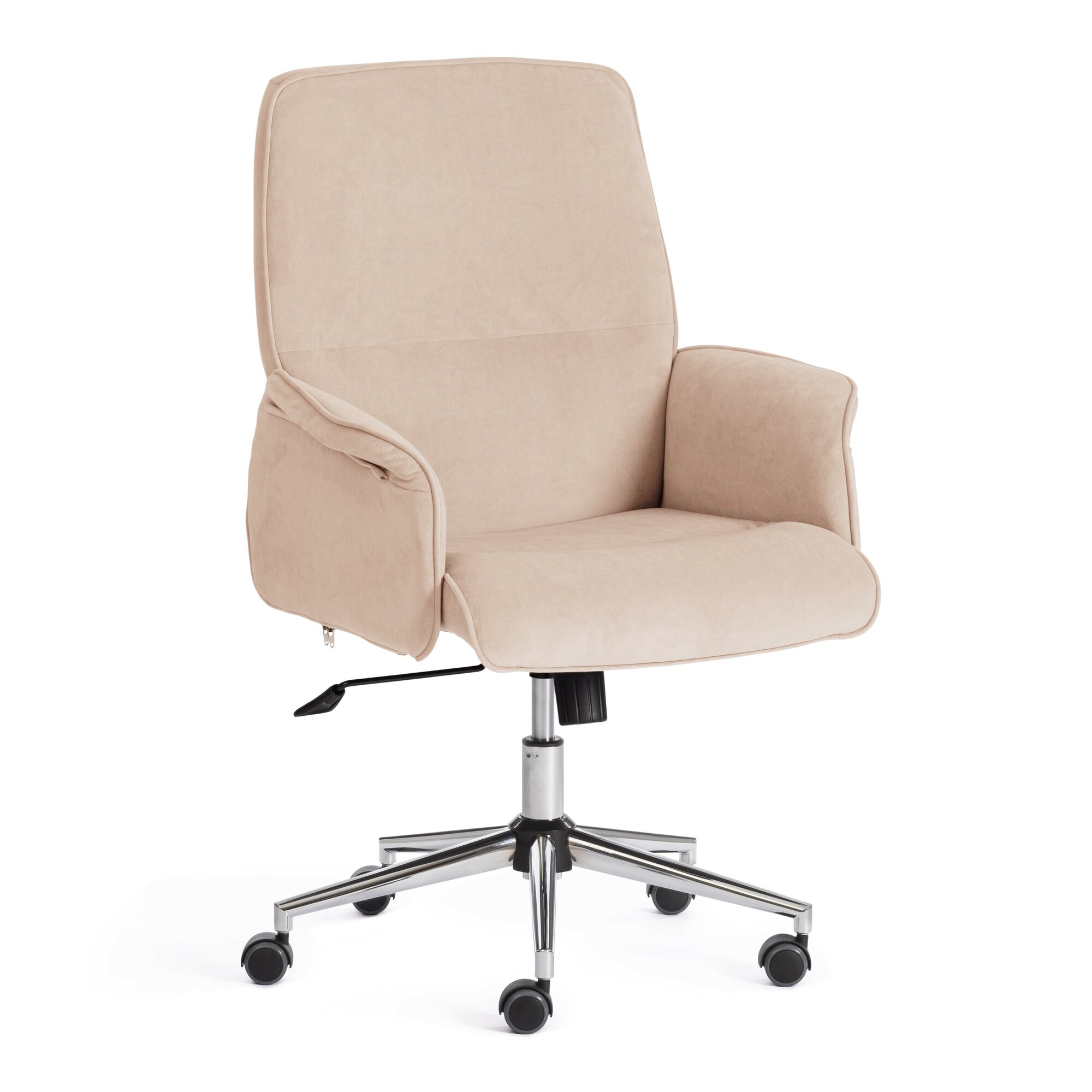 Компьютерное офисное кресло TetChair "YORK", с подлокотниками, хромированная крестовина, флок, бежевое
