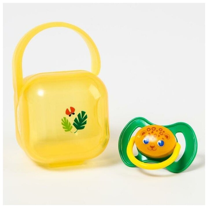 Соска-пустышка ортодонтическая силиконовая в контейнере Леопард