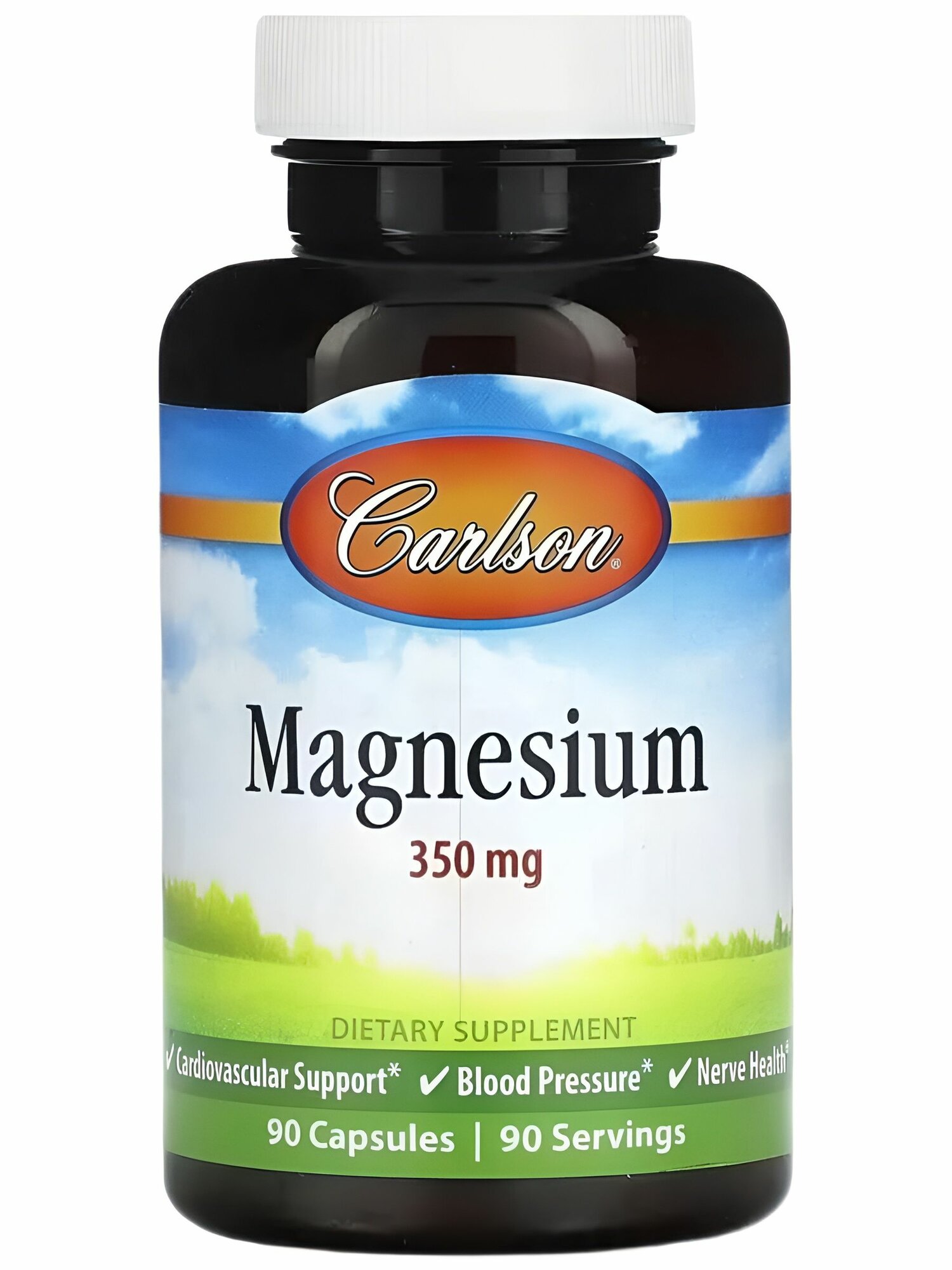 Магний Carlson Labs, 350мг, 90капсул, для нервной и опорно-двигательной систем