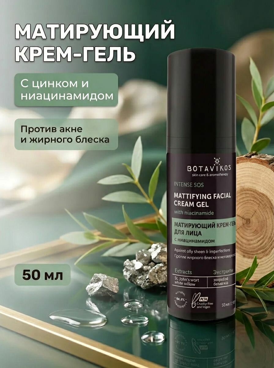 Матирующий крем-гель для лица с цинком против несовершенств и акне INTENSE SOS для жирной кожи, 50 мл