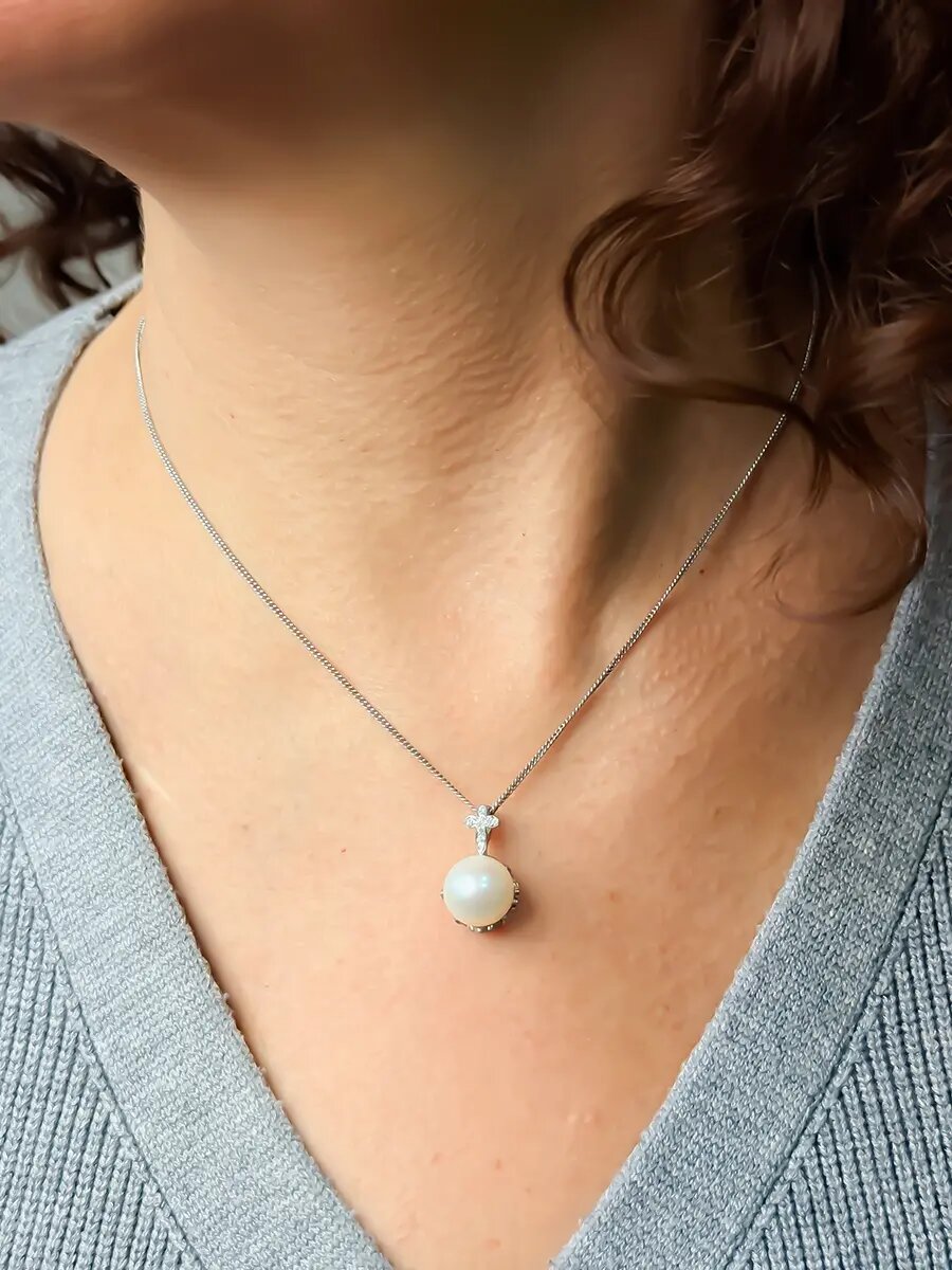 Подвеска, серебро, 925 проба, родирование, жемчуг, фианит