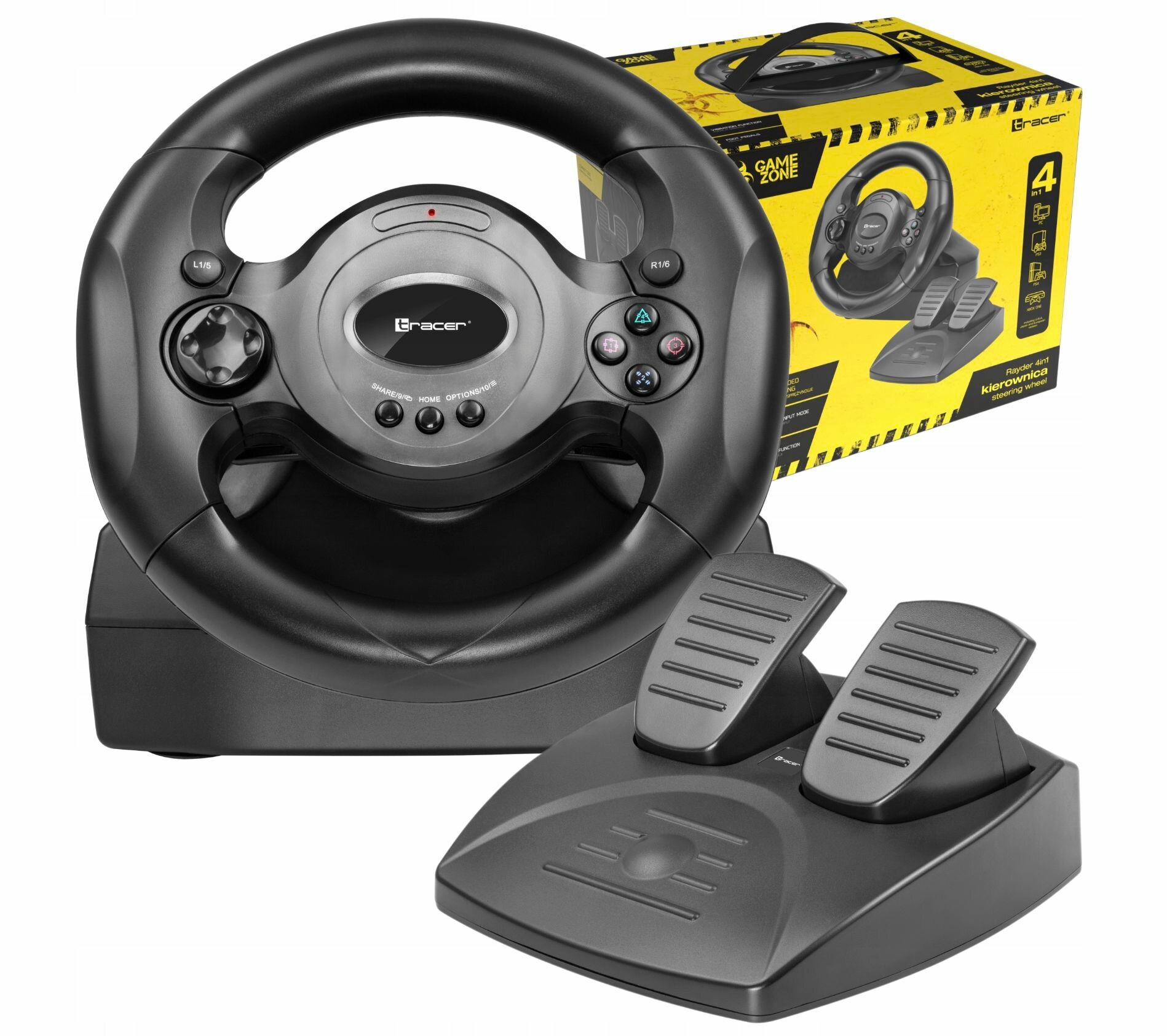 Игровой руль 4-в-1 с педалями для PS4, PC, PS3, Xbox One, компьютера и ноутбука