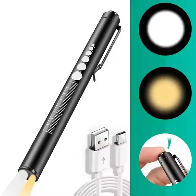 Перезаряжаемый медицинский фонарик-ручка black