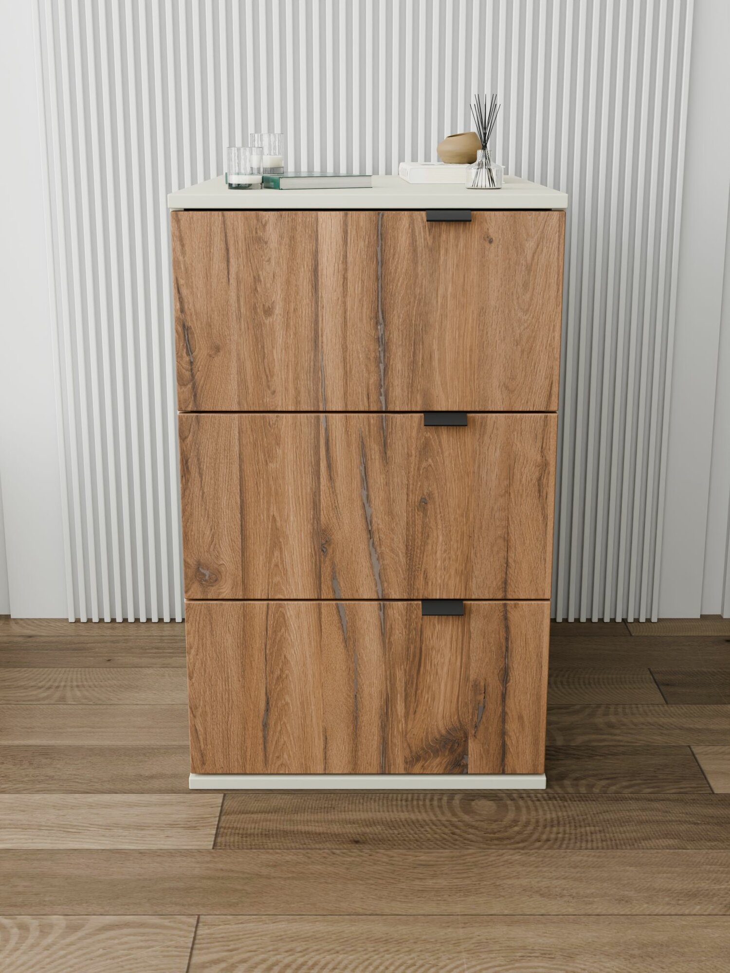 Изумлит Комод для белья и одежды Компакт 3 ящика, 45х73.5х58.4 см, бежевый-дуб крафт табачный