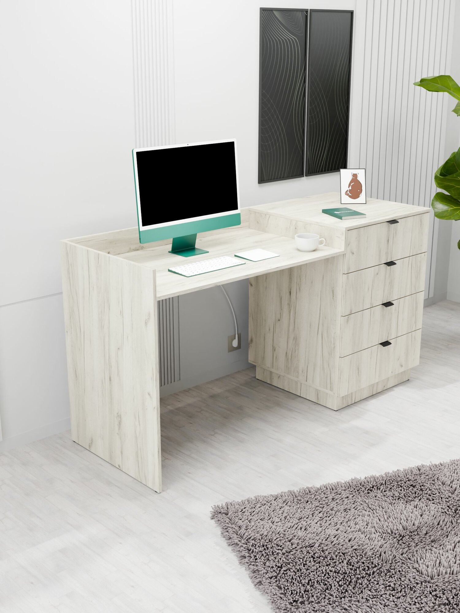 Изумлит Стол письменный для офиса и дома Бридж 163.2х86.6х60 см, дуб крафт белый