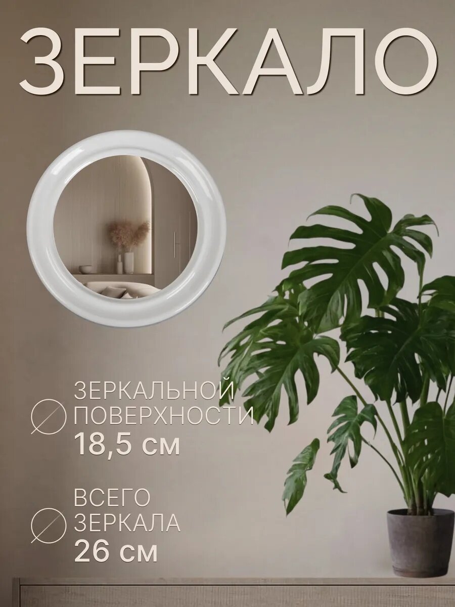 Зеркало настенное QF "Скромность" диаметр зеркальной поверхности 18.5 см, цвет белый