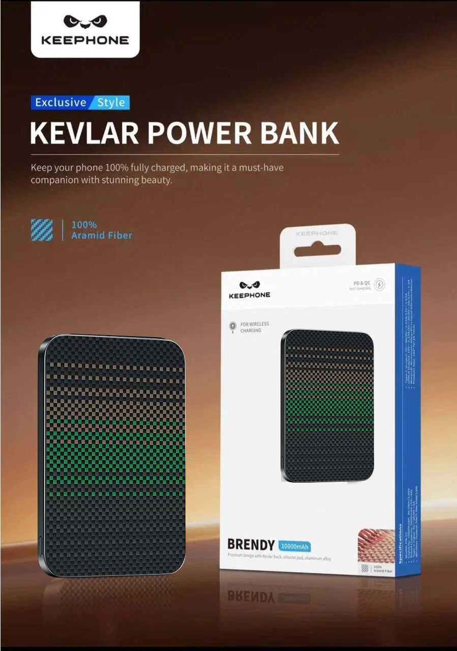 Внешний магнитный аккумулятор Keephone Brendy, цвет "черный зеленый", 10000mAh