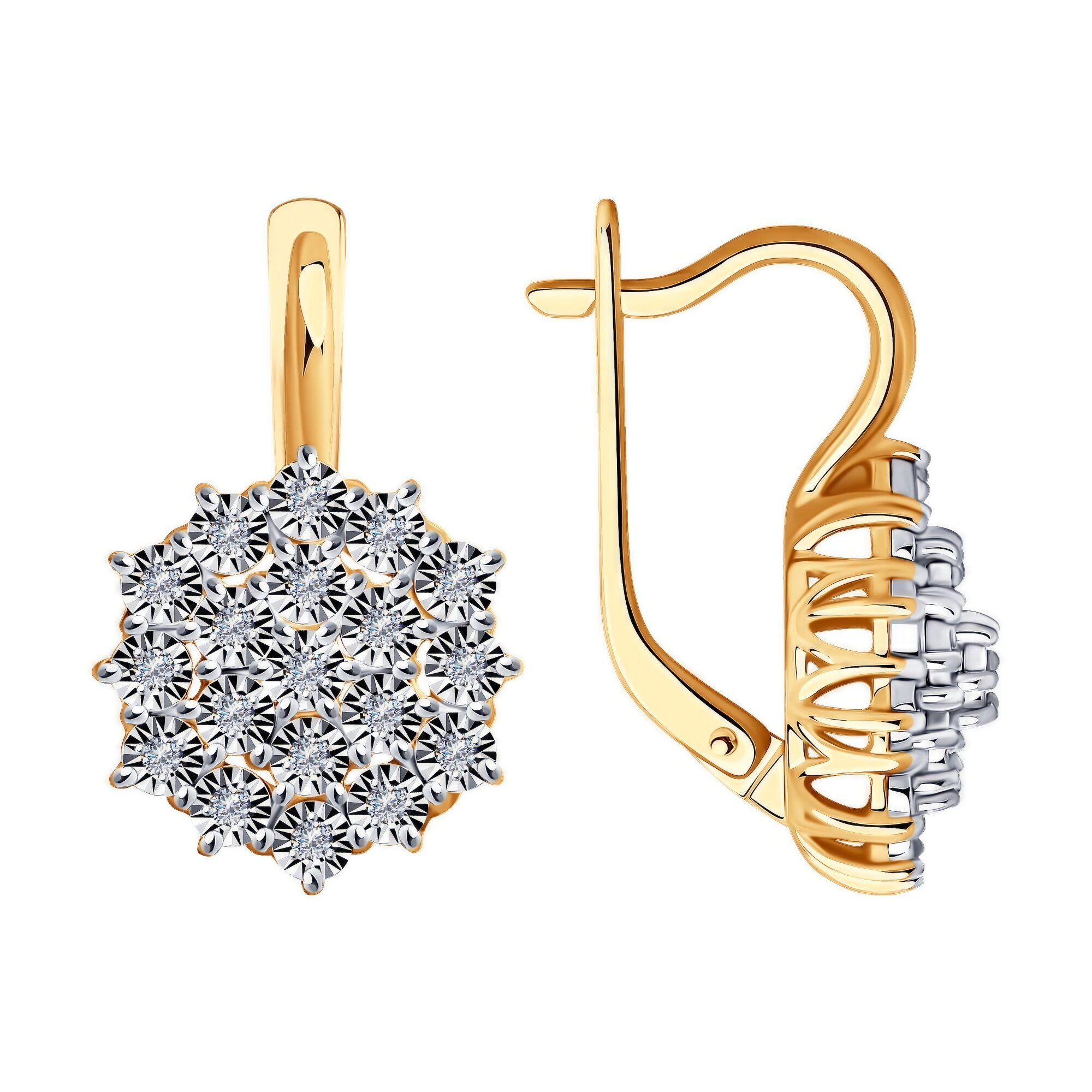 Серьги, красное золото, 585 проба, бриллиант