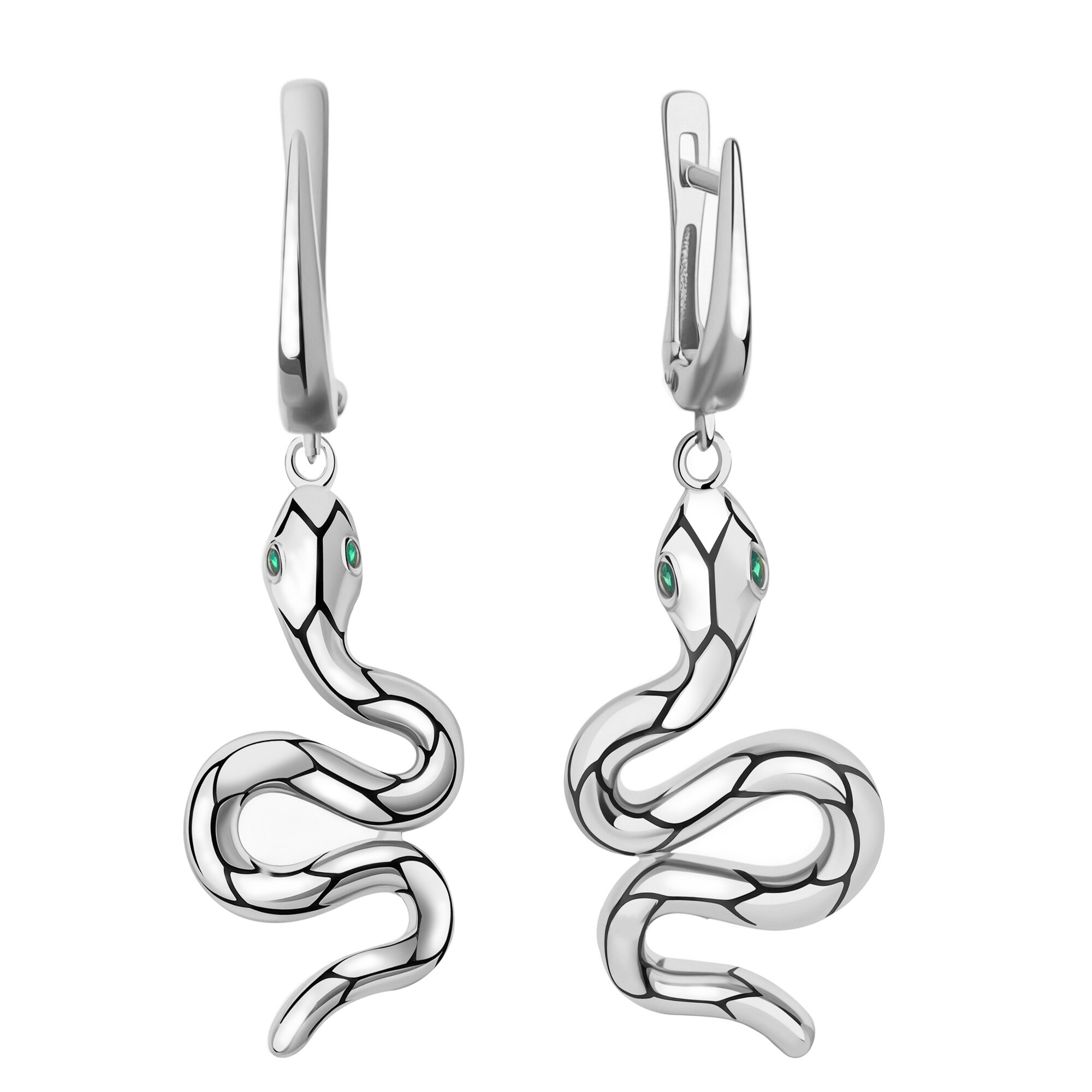 Серьги, серебро, 925 проба, родирование, эмаль, фианит