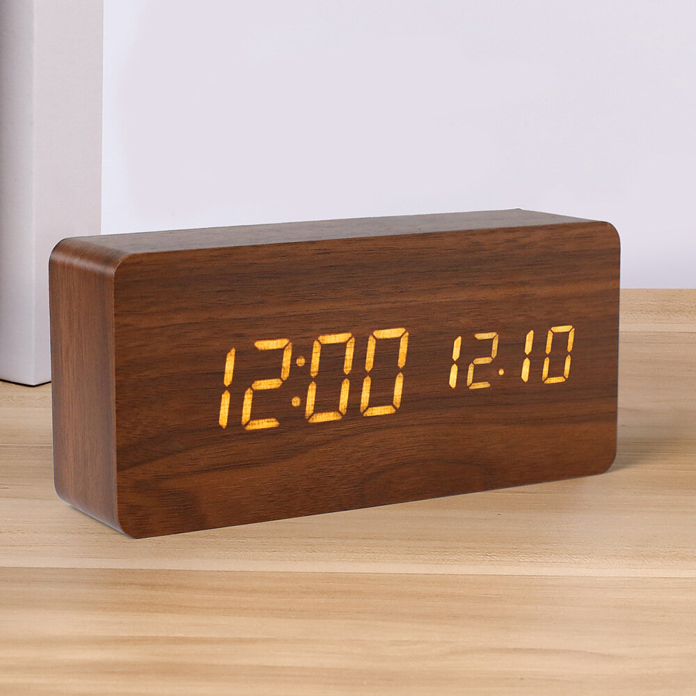 ПВХ деревянные часы, многофункциональный будильник, LED-часы, термометр, цифровые часы, электронные светящиеся часы для студенческой спальни.