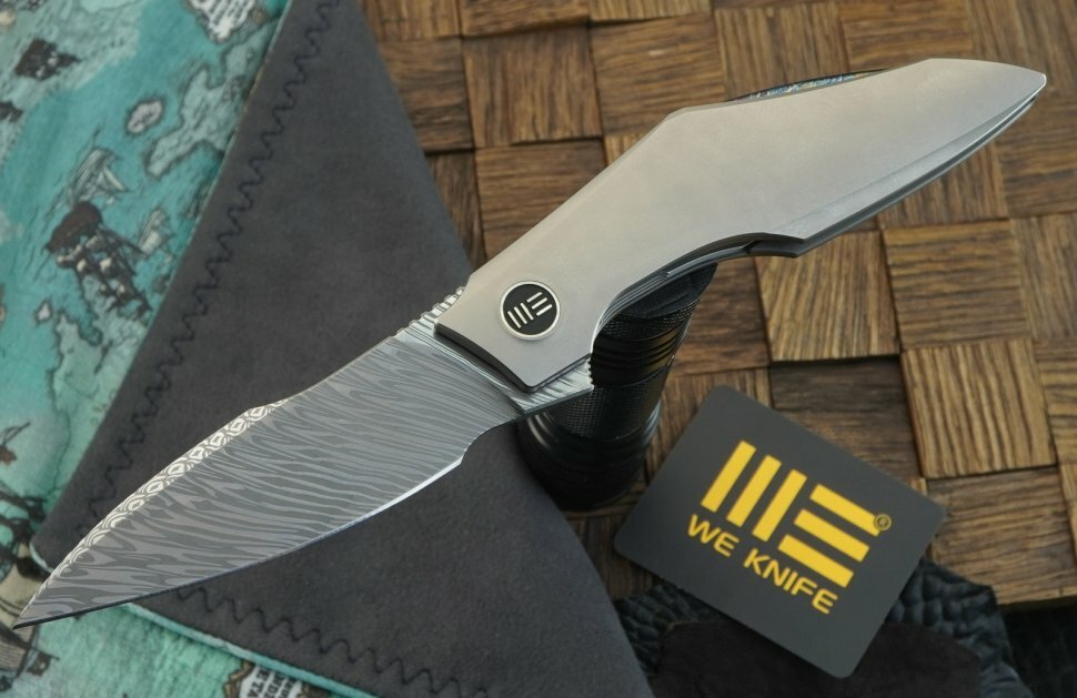Складной нож We Knife Krait Snake, клинок Damasteel, рукоять серый титан