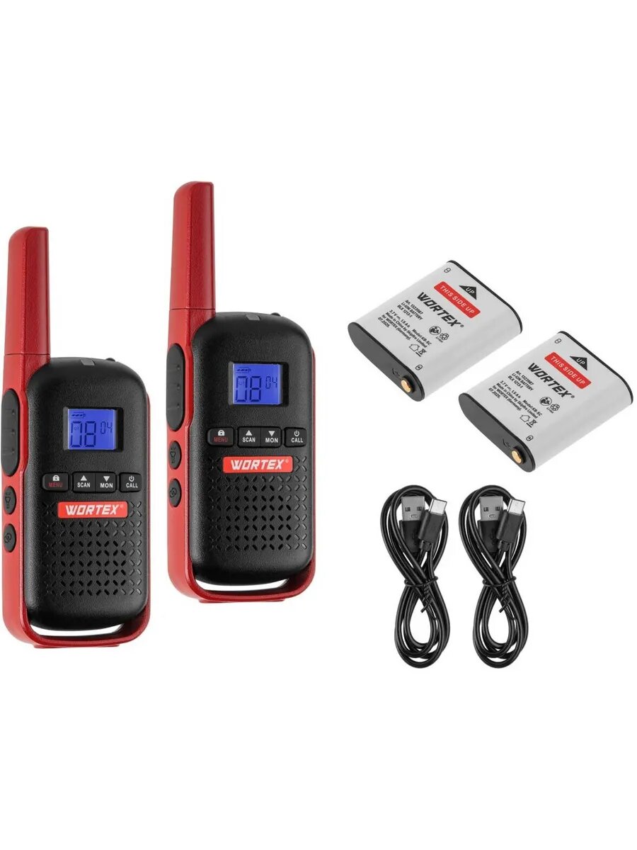 Рация 2 шт. портативная WORTEX WT 0805 SET с АКБ и зарядным устройством (1323986)