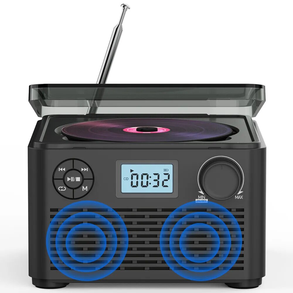 Портативный CD-плеер с FM-радио и Bluetooth, USB/TF-карта, воспроизведение CD/MP3
