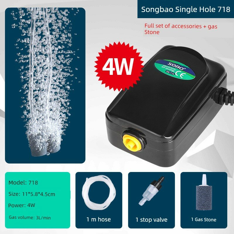 4 Вт одноканальный воздушный насос с аэрационным камнем для аквариума, тихая и компактная домашняя система