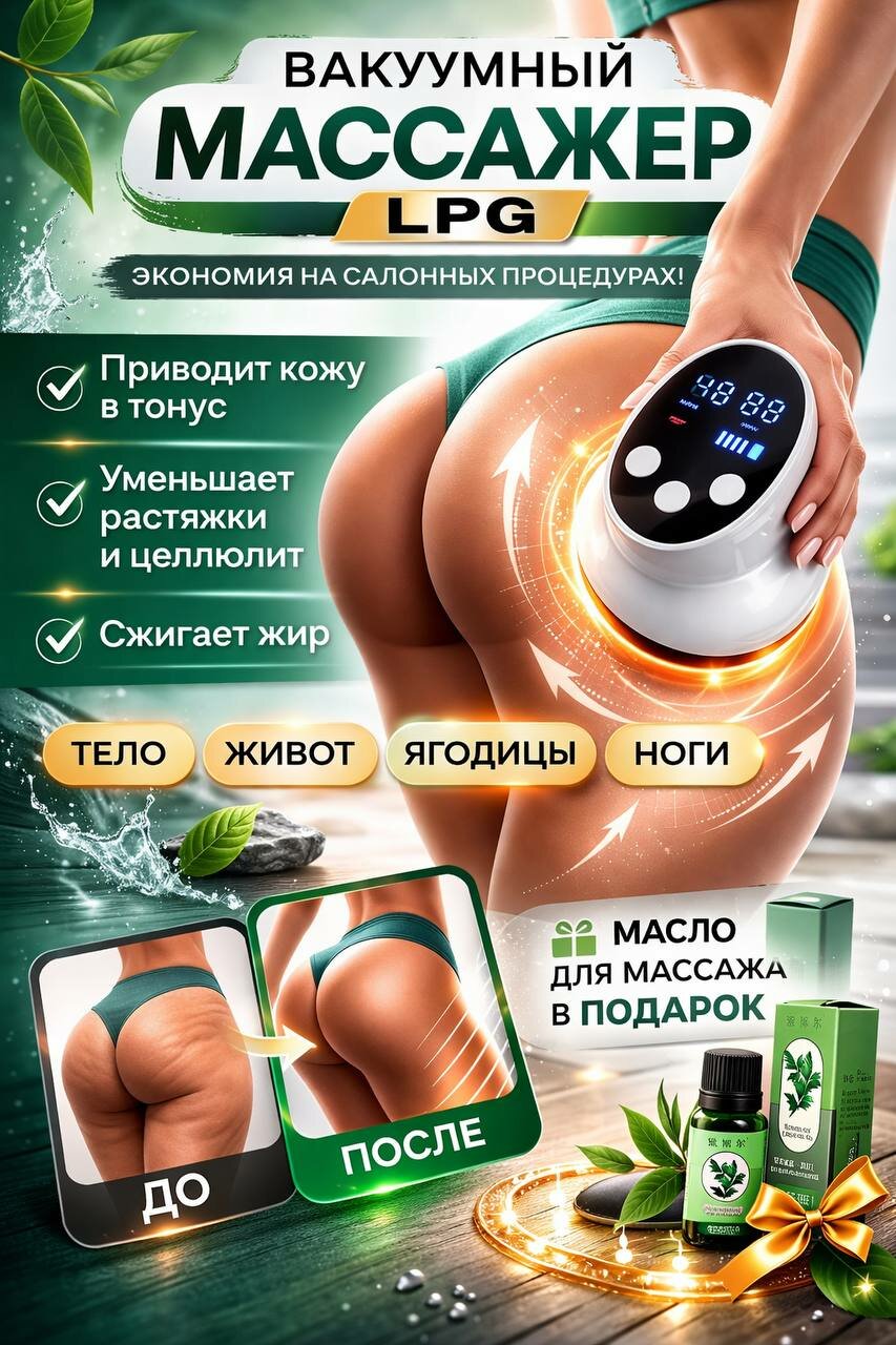 Массажер антицеллюлитный вакуумно-лимфодренажный, для тела и ног/ аппарат для похудения тела и ног