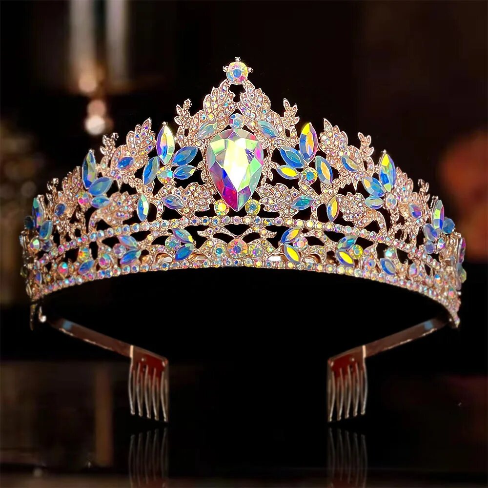 DIEZI фиолетовая тиара из горного хрусталя gold AB