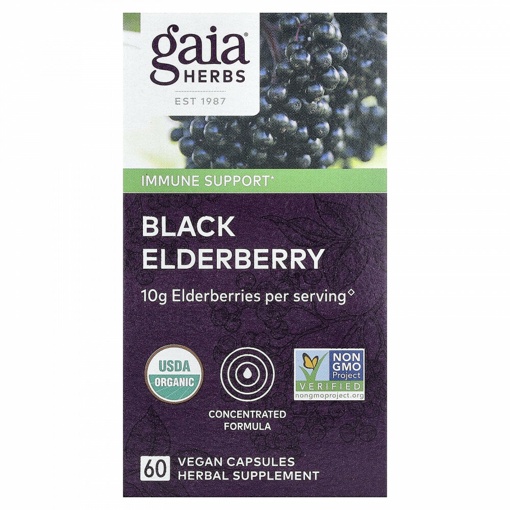 Gaia Herbs, черная бузина, 60 веганских капсул