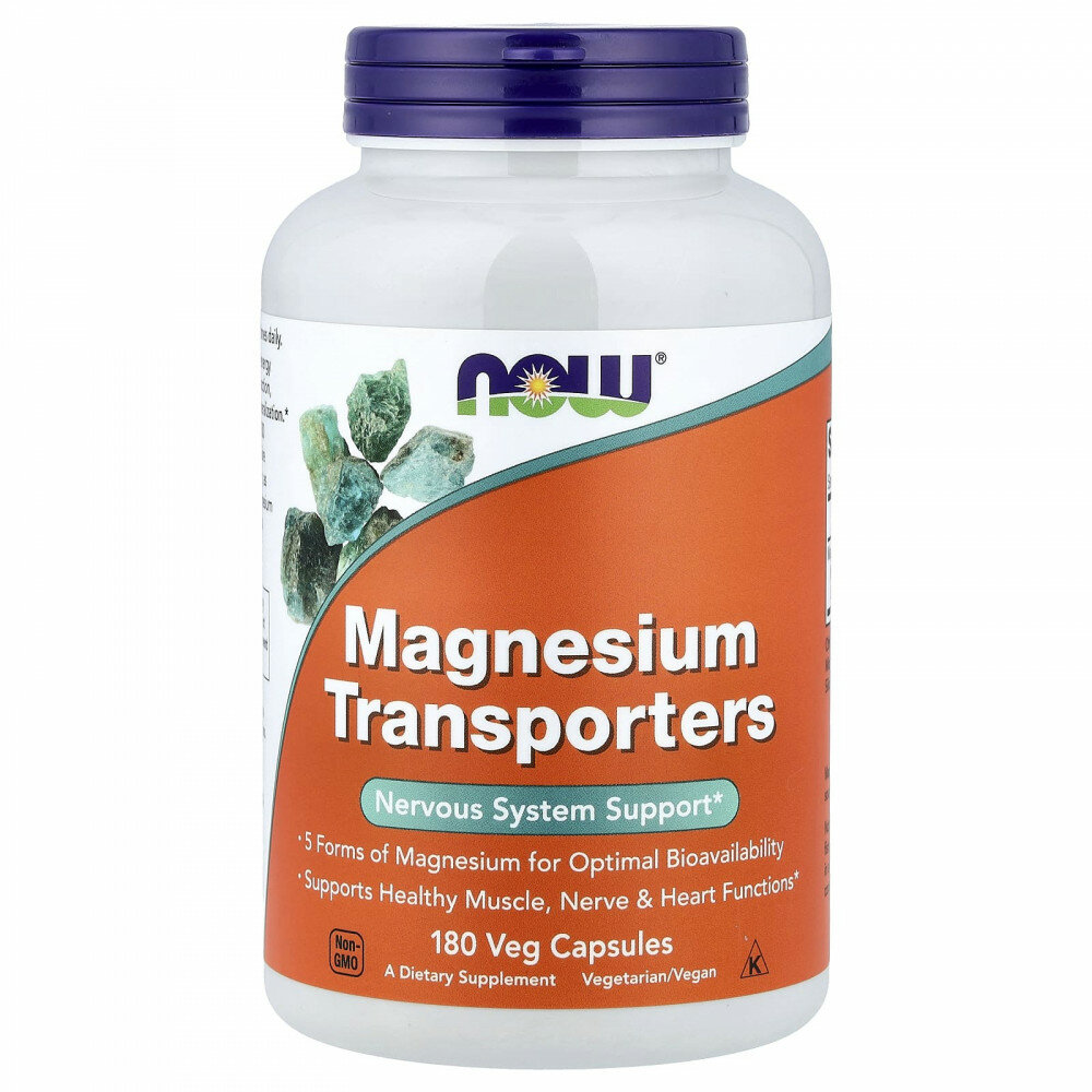 NOW Foods, Magnesium Transporters, комплекс магния, 180 веганских капсул (120 мг в капсуле)