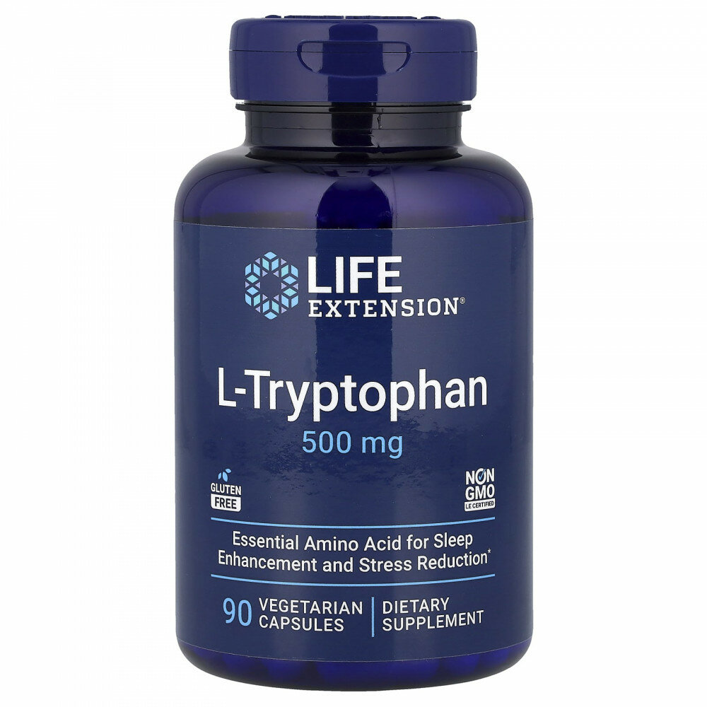 Life Extension, L-триптофан, 500 мг, 90 вегетарианских капсул